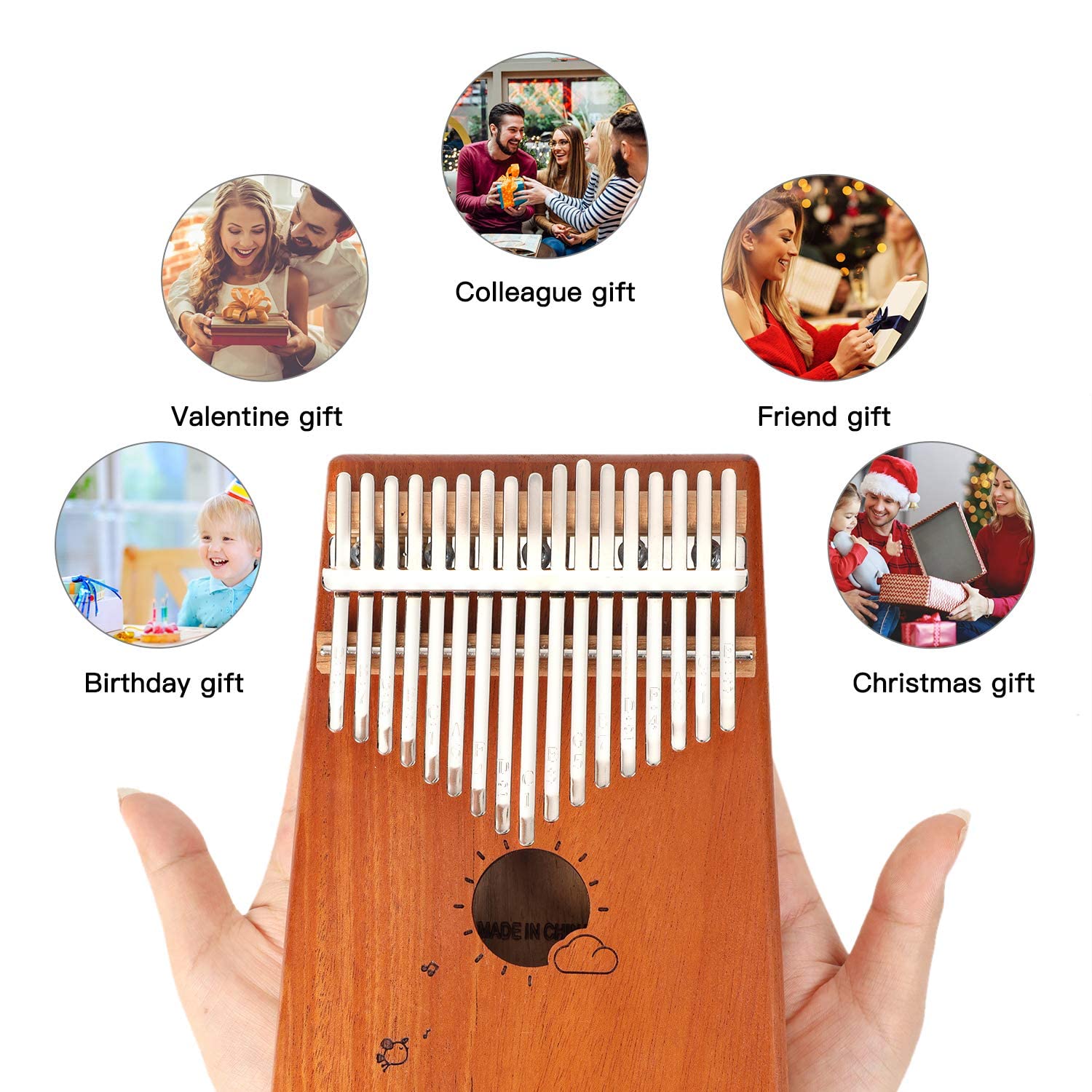 Kalimba 17 Keys Thumb Piano with Protective Box, Tuning Hammer and English Study Instruction. Portable Mbira Wood Finger Piano, Gifts for Kids and Adults Music Lovers