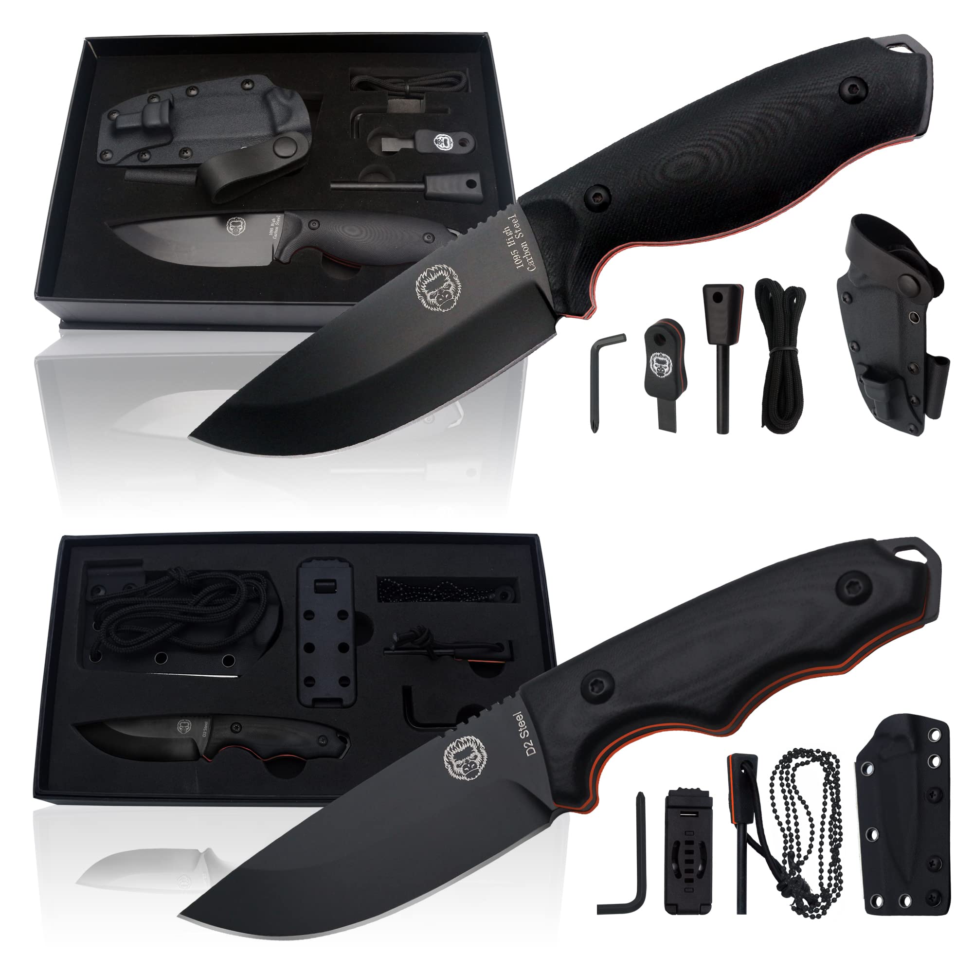 Holtzman's Gorilla Survival 1095 Bushcraft Knife Gift Set and Neck Knife Kit Bundle