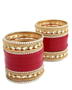 red designer chooda bangles bridal/chooda bridal punjabi chura women jewellery dulhan choora set/bangle set chuda indian wedding chura wear fashion jewelry for women (red, 2.6)