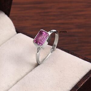 Pink Sapphire Gemstone ring Minimalist Sterling silver Fashion ring Sapphire stone Silver jewelry (9)