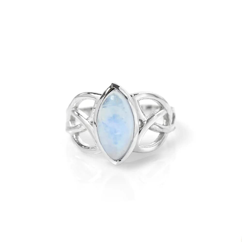 RKGEMS 6x12MM Marquise Shape Moonstone Birthstone Gemstone 925 Sterling Silver Victorian Style Triquetra Celtic Trinity Knot Ring (5)