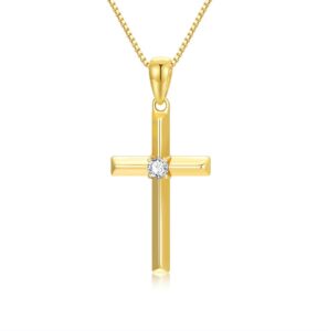 sisgem 14k gold diamond cross pendant necklace for women, religious jewelry confirmation gifts for her, (0.05 ct natural diamond, with 14k gold box chain 18 inches)