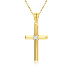 SISGEM 14k Gold Diamond Cross Pendant Necklace for Women, Religious Jewelry Confirmation Gifts for Her, (0.05 ct natural diamond, with 14k Gold Box Chain 18 inches)