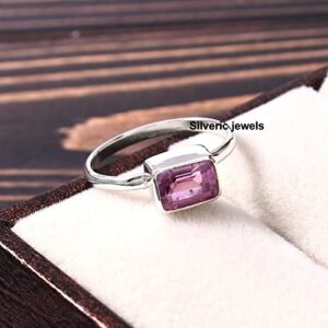 Pink Sapphire Gemstone ring Minimalist Sterling silver Fashion ring Sapphire stone Silver jewelry (9)