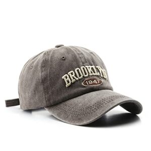 water vintage brooklyn 1947 embroidered baseball cap for women men adjustable ins fashion hip hop hat (coffee)