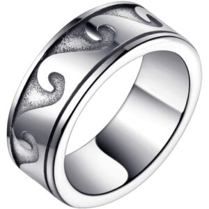 jude jewelers 8mm stainless steel retro vintage ocean sea wave tide style wedding band ring (silver, 10)