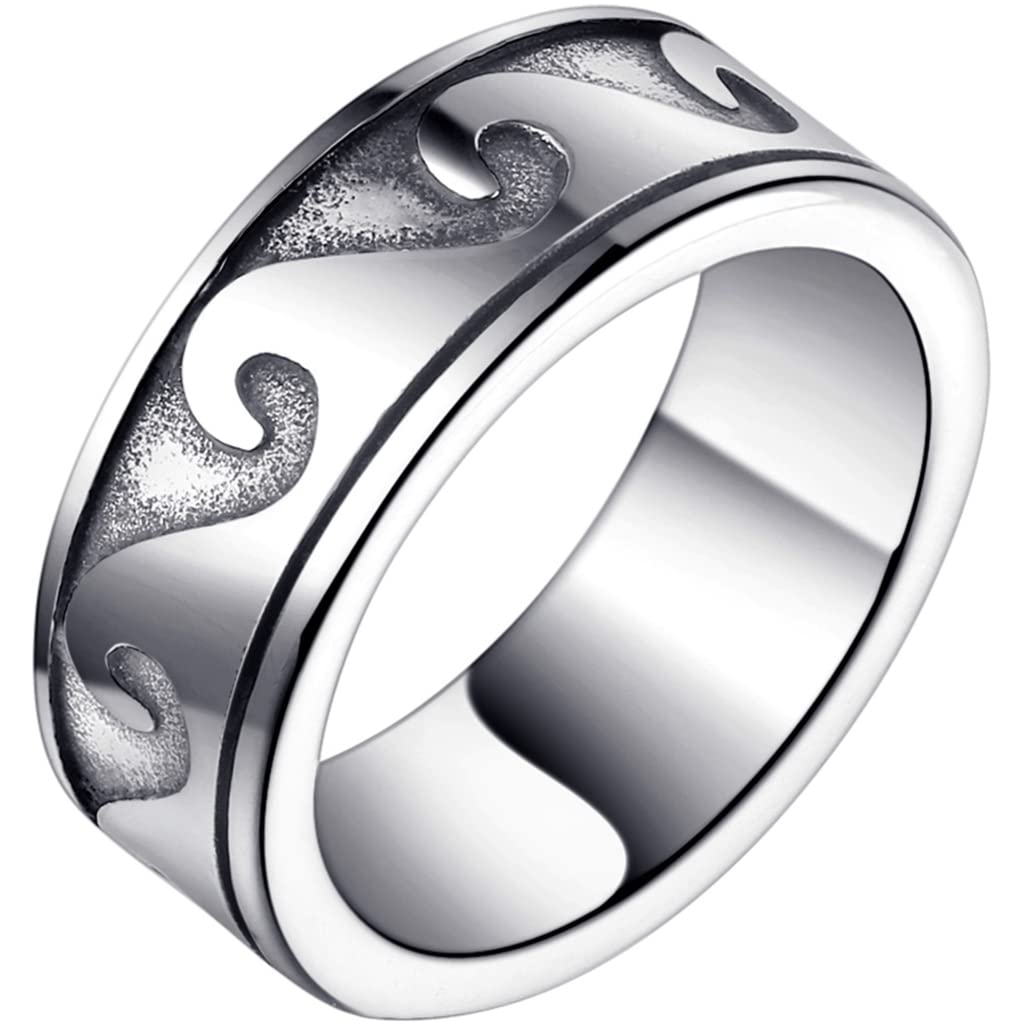 Jude Jewelers 8mm Stainless Steel Retro Vintage Ocean Sea Wave Tide Style Wedding Band Ring (Silver, 10)