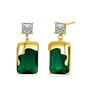 phnibird emerald earrings with gold melting shape elegant solitaire cubic zirconia earrings green earrings for women dangle