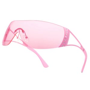 VANLINKER Wrap Around Y2K Sunglasses for Women Men Trendy Oversized Futuristic Sun Glasses Fashion Shield Flat Top Shades Pink VL9701