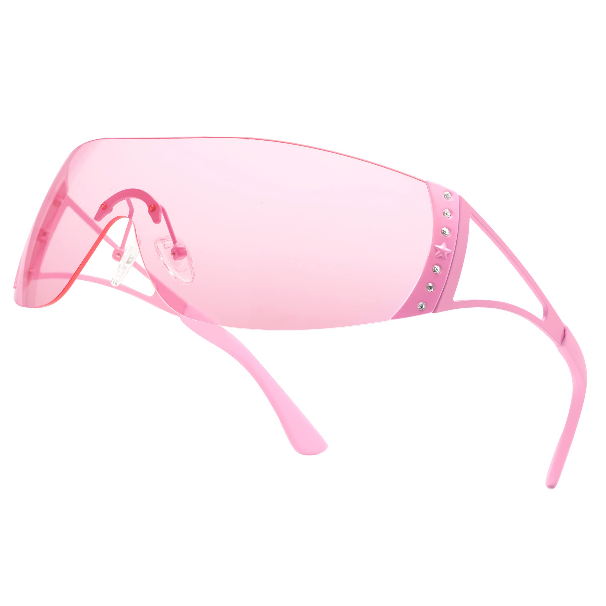 VANLINKER Wrap Around Y2K Sunglasses for Women Men Trendy Oversized Futuristic Sun Glasses Fashion Shield Flat Top Shades Pink VL9701