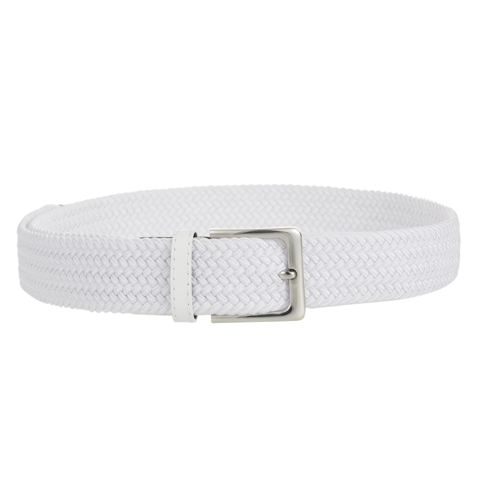 BSLLNEK Elastic Braided Belt, 1 3/8", Woven Stretch Belt for Golf Casual Jeans Shorts Pants (White, Medium (33-36" Waist))