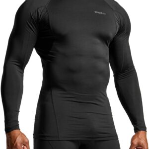 TSLA Men's UPF 50+ Mock Long Sleeve Compression Shirts, Athletic Workout Shirt, Base Layer for Water Sports, Athletic Mockneck Black, Small