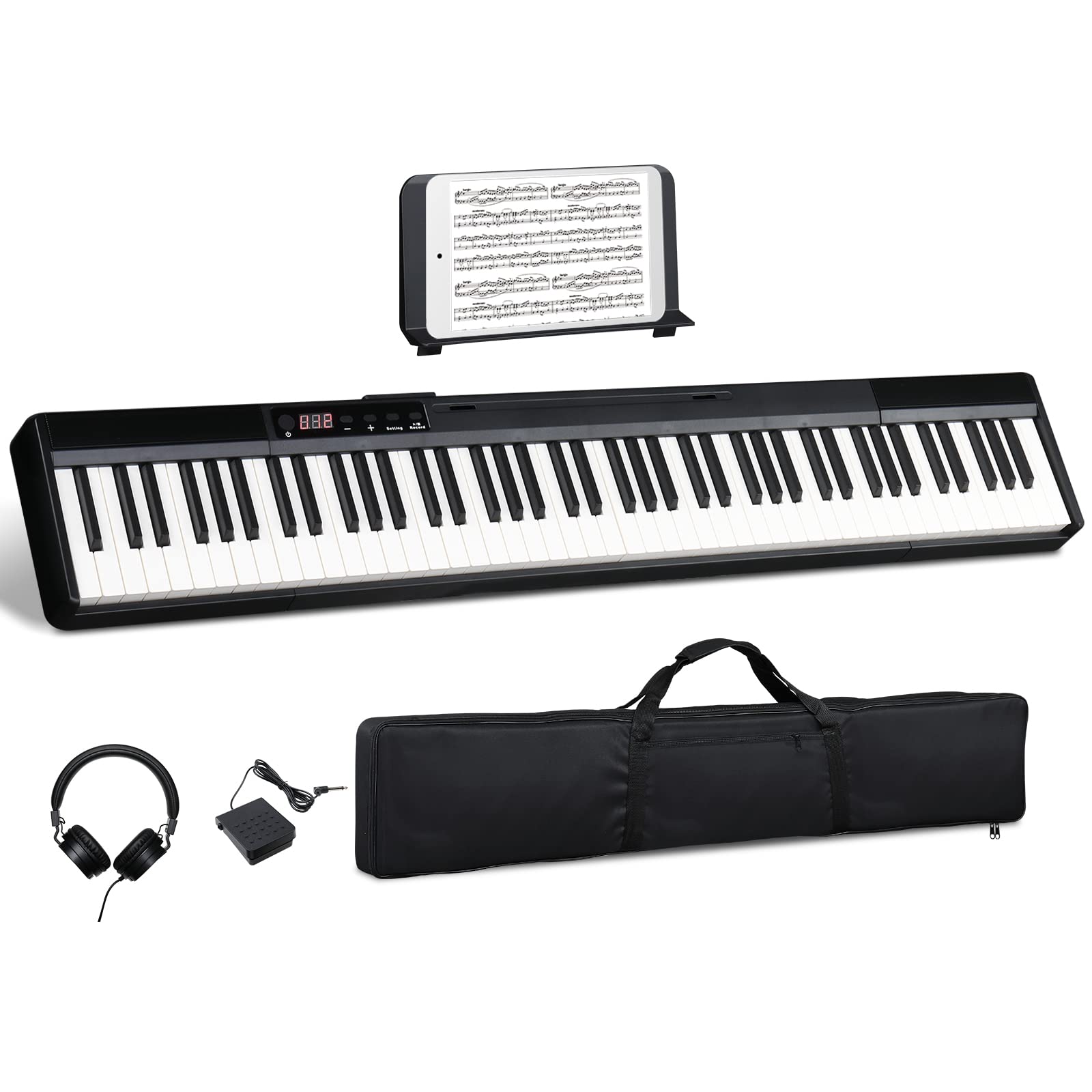 GLARRY 88 Key Digital Piano for Beginner, Semi-Weighted Keys Full-Size Electric Piano Keyboard w/Bluetooth Midi Function, Included Sustain pedal, Music Stand, Headphone, Carrying Bag