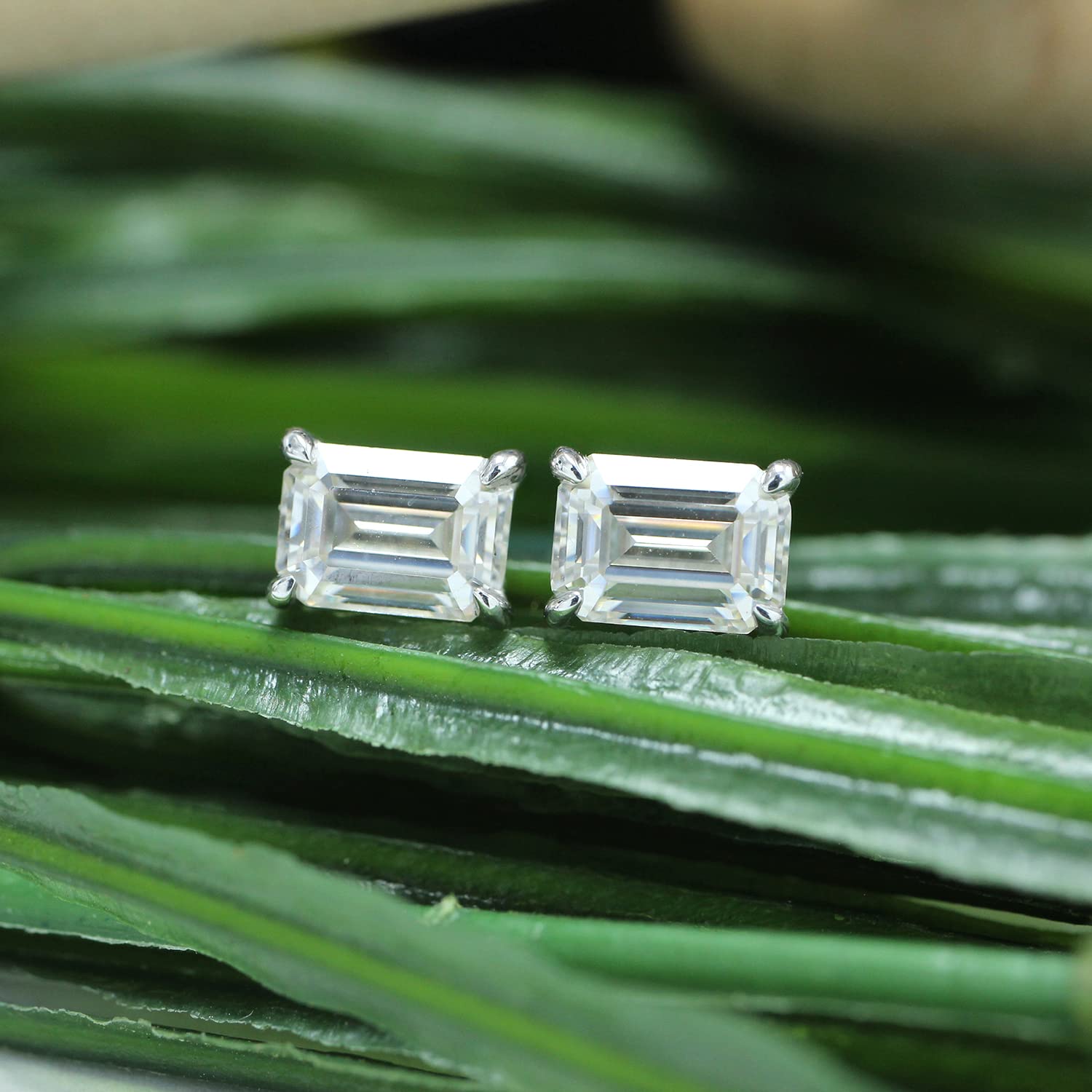 3 Carat Emerald Cut Lab Created Moissanite Diamond Solitaire Stud Earrings for Women Wedding Earrings In 18K White Gold Over Sterling Silver