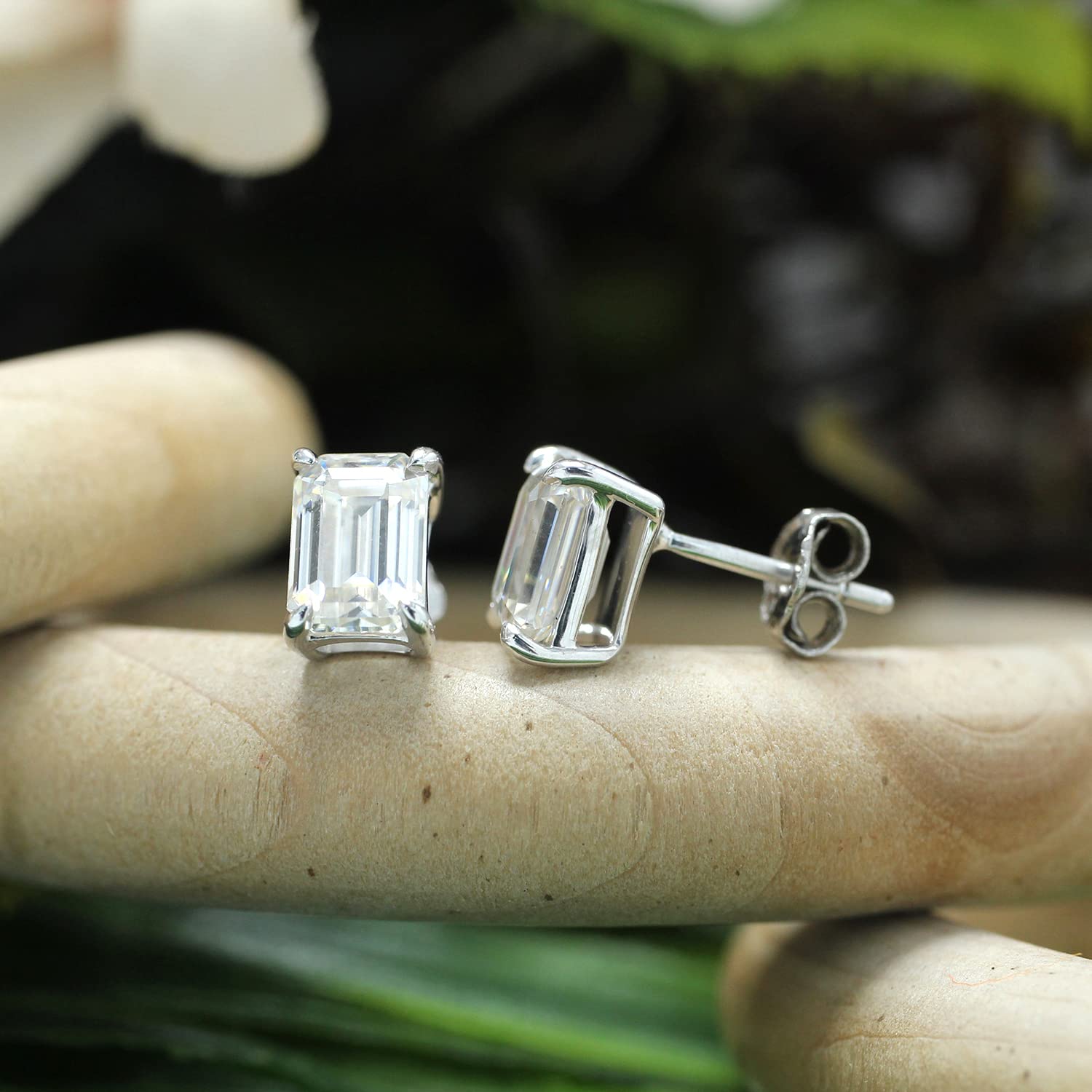 3 Carat Emerald Cut Lab Created Moissanite Diamond Solitaire Stud Earrings for Women Wedding Earrings In 18K White Gold Over Sterling Silver