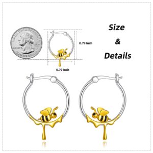 Bee Hoop Earrings 925 Sterling Silver Cute Animal Hoop Earring Bee Honey jewelry for Women