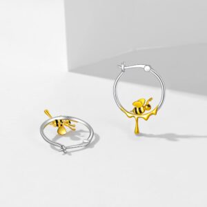 Bee Hoop Earrings 925 Sterling Silver Cute Animal Hoop Earring Bee Honey jewelry for Women