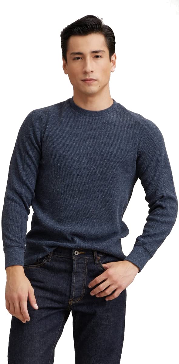 Grayers Mens Thermal Waffle Long Sleeve Crew Neck Shirt (Mood Indigo, Large)