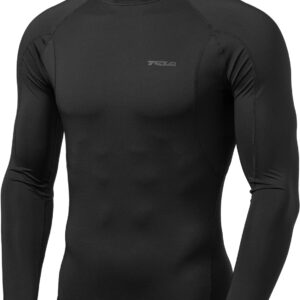 TSLA Men's UPF 50+ Mock Long Sleeve Compression Shirts, Athletic Workout Shirt, Base Layer for Water Sports, Athletic Mockneck Black, Small