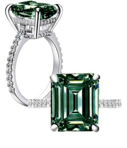 ringjewel 5.40 ct vvs1 emerald cut moissanite white grey green color silver plated engagement ring for women (pack of 1).