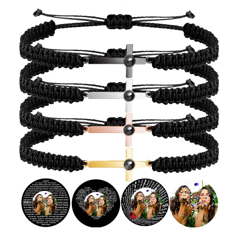 Certykllp Personalized Men Women Photo Cross Bracelet With Picture Inside Custom Photo Projection Bracelet With 100 Languages I Love You Memorial Picture Charm Bracelets Best Friend Gift