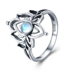 sczklaq moonstone lotus rings for women 925 sterling silver lotus flower ring yoga spiritual lotus jewelry for women yoga gifts