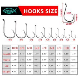 Circle Hooks Fishing Hooks 2X Strong Octopus Offset Fish Catfish Bulk Fishing Gear Equipment Hooks Set Saltwater Freshwater 50PCS(10/0 50/Pack)