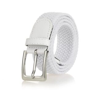 bsllnek elastic braided belt, 1 3/8", woven stretch belt for golf casual jeans shorts pants (white, medium (33-36" waist))