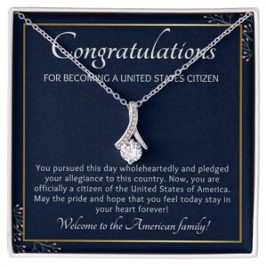 new us citizen gifts for women, ribbon necklace cubic zirconia, congratulations citizenship new american citizen, united states citizen gift, immigrant (14k white gold finish)