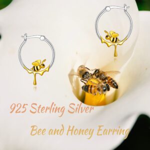 Bee Hoop Earrings 925 Sterling Silver Cute Animal Hoop Earring Bee Honey jewelry for Women