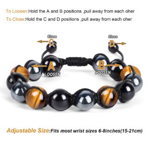 Enjoy Risingsun Tiger Eye Bracelet Women Men, Triple Protection Black Obsidian Hematite Tiger Eye Stone Bracelet 10mm Bead Crystal Gemstone Jewelry Bracelet