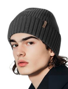 outdoor shaping merino wool beanie for men & women, unisex daily cuffed plain knit hat, soft warm winter hat, black, one size