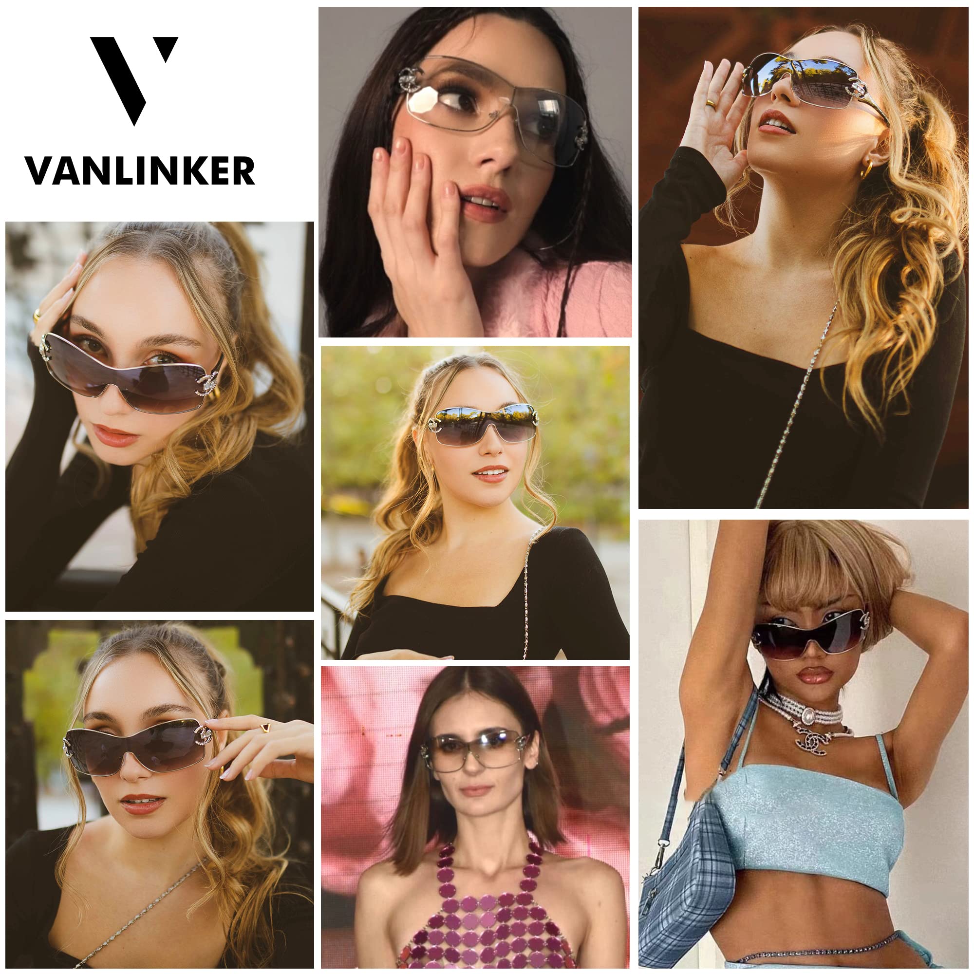 VANLINKER Wrap Around Y2K Sunglasses for Women Men Trendy Oversized Sun Glasses Fashion Shield Frameless Shades Gradient Brown VL9704