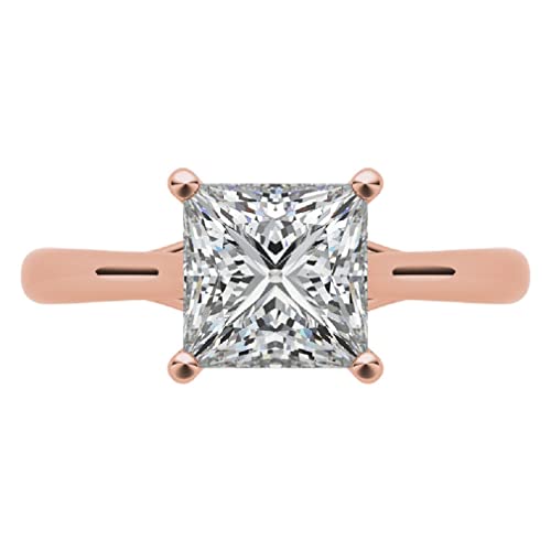 10K Solid Rose Gold Handmade Engagement Ring, 2 CT Princess Cut Moissanite Diamond Solitaire Wedding/Bridal Rings for Women/Her, Minimalist Rings Anniversary Ring For Gifts (4)