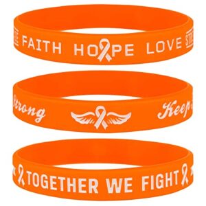 sainstone orange awareness ribbon silicone bracelets with motivational saying - faith, hope, love, keep faith, be strong - cancer & cause wristbands gifts for men women, patients, family (unisex)