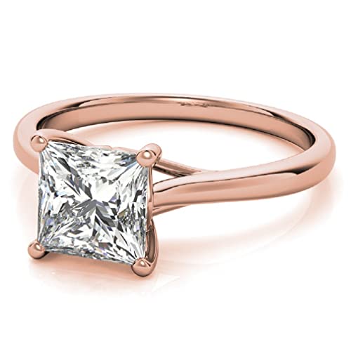 10K Solid Rose Gold Handmade Engagement Ring, 2 CT Princess Cut Moissanite Diamond Solitaire Wedding/Bridal Rings for Women/Her, Minimalist Rings Anniversary Ring For Gifts (4)