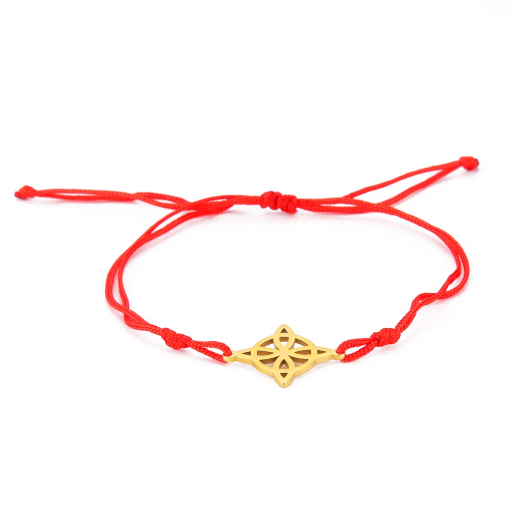 Dreamtimes Trendy Witch Knot Charm Bracelet Celtics Bracelet Geometric Women Female Stainless Steel Witchcraft Chain Bracelet Wiccan Jewelry for Women Vintage Om Yoga Bracelet (RED)