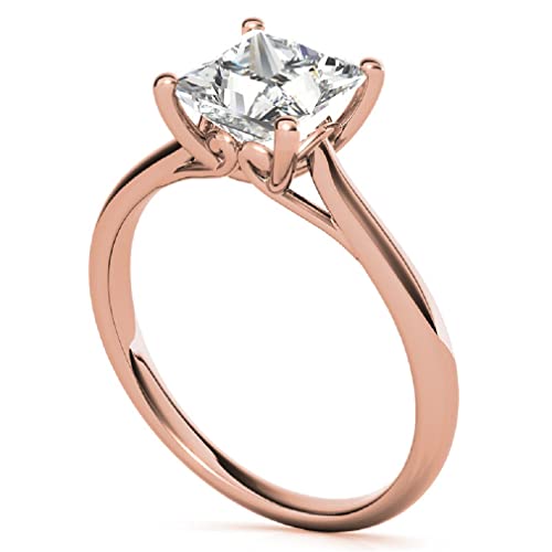 10K Solid Rose Gold Handmade Engagement Ring, 2 CT Princess Cut Moissanite Diamond Solitaire Wedding/Bridal Rings for Women/Her, Minimalist Rings Anniversary Ring For Gifts (4)