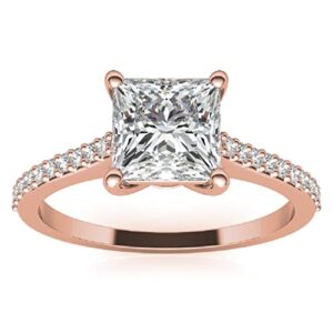 10K Solid Rose Gold Handmade Engagement Rings, 3 CT Princess Cut Moissanite Diamond Solitaire Bridal/Wedding Ring for Women/Her, Minimalist Rings Anniversary Ring For Gifts (8.5)