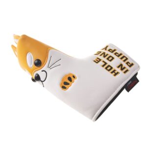 COOLSKY Golf Blade Putter Head Cover Cute Akita Dog Animal Cartoon Pattern Synthetic Leather PU Puppy Dog Headcovers Yellow