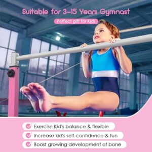 Safly Fun Gymnastics Bar for Kids Ages 3-15 for Home - Steady Steel Construction, Anti-Slip, Easy to Assemble, 3' to 5' Adjustable Height