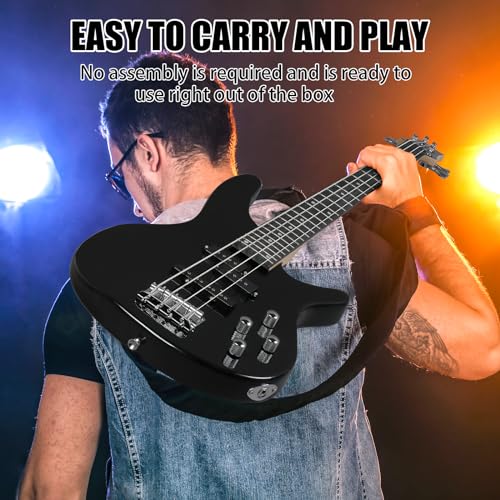 Ktaxon Electric Bass Guitar 4 String Bass Guitar with 20 Watt Amplifier, PJ Type Pickup, Naturally air-dried Maple Neck, Rosewood Fretboard, Basswood Body(Black)