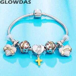 Praying Hands Charms with God All Things are Possible, 925 Sterling Silver Religious Cross Heart Pendant Faith Prayer Beads, fit Pandora Easter Bracelet/Mothers Day/Christmas