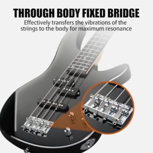 Ktaxon Electric Bass Guitar 4 String Bass Guitar with 20 Watt Amplifier, PJ Type Pickup, Naturally air-dried Maple Neck, Rosewood Fretboard, Basswood Body(Black)