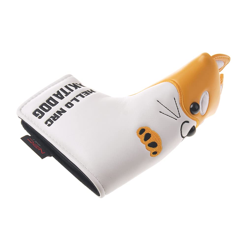 COOLSKY Golf Blade Putter Head Cover Cute Akita Dog Animal Cartoon Pattern Synthetic Leather PU Puppy Dog Headcovers Yellow