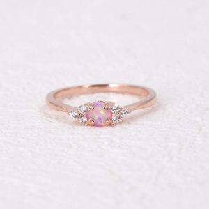 espere Sterling Silver Halo Opal Stacking Ring Simple Dainty Rose Gold Ring Pink Opal Ring Birthstone Ring Size 10