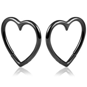 atomhole 2pcs ear weights hypoallergenic heart ear hangers for stretched ear gauges plugs，316 stainless steel body jewelry piercing tunnel expander (6mm(2g), black)