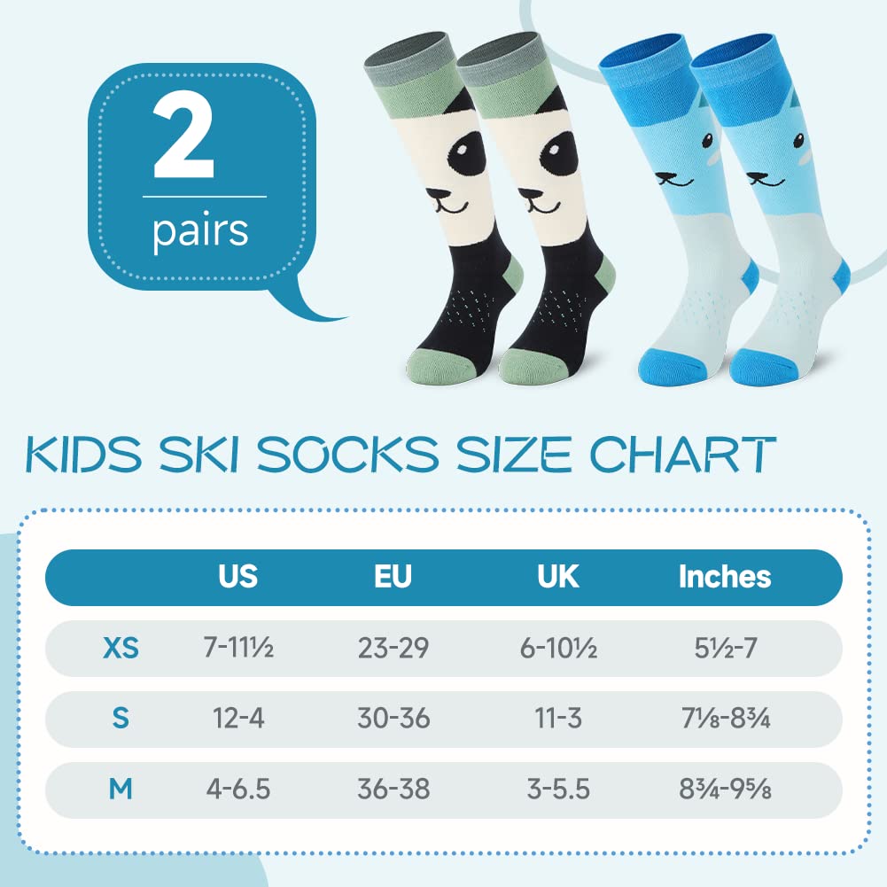 findway Kids Ski Socks Thermal Winter Snow Socks for Girls Boys Toddler, OTC Long Snowboarding Socks 2 Pairs