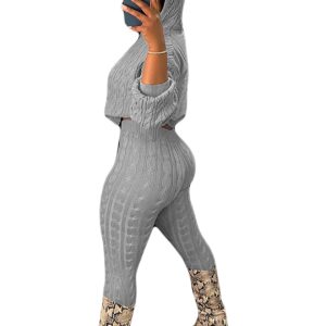 NRTHYE Hooded Sweater Two Piece Set Autumn Winter Women Solid Long Sleeve Crop Top And Pants Rib Knitted Suits Tracksuit