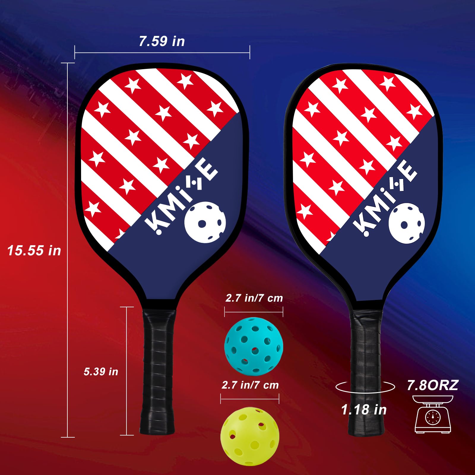 Kmise Pickleball Paddles, Pickleball Paddles Set of 4, 6 Indoor Outdoor Balls and Bag, 9-ply Premium Wood Pickleball Racquet with Ergonomic Cushion Grip Wooden Pickleball Paddles Gifts for Men Women